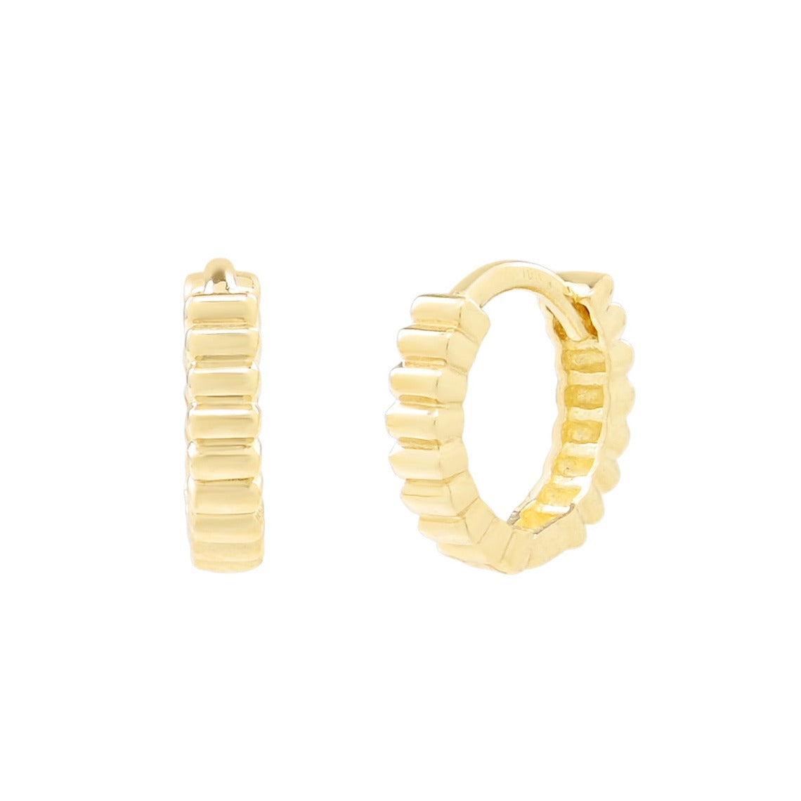 10k Solid Gold Ribbed Huggies – Azil Boutique